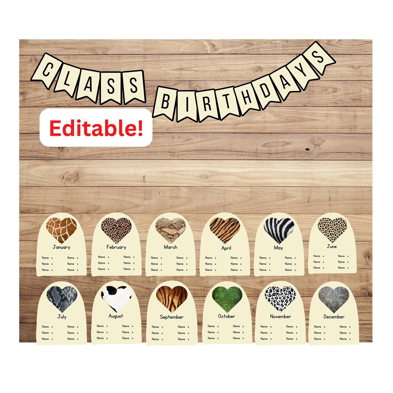 EDITABLE Birthday Calendar Classroom, Bulletin Board Boho, Birthday ...