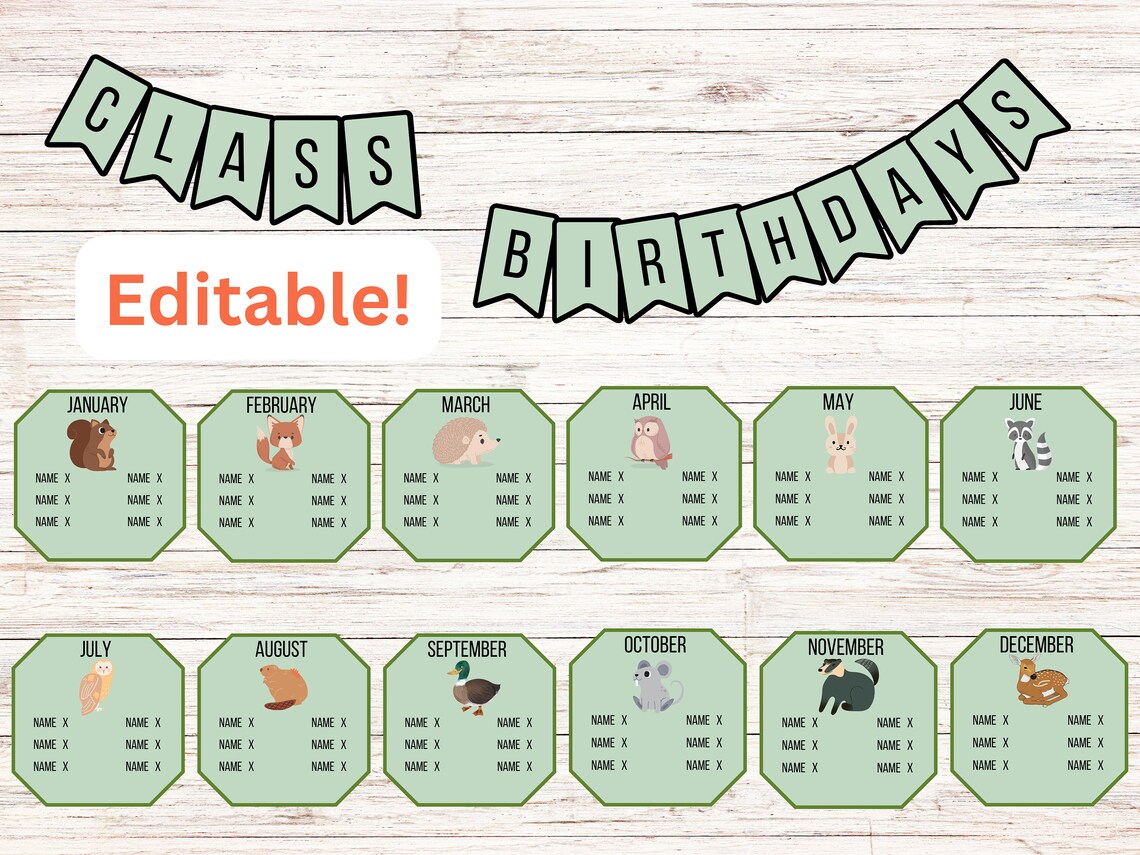 EDITABLE Woodland Classroom Birthday Display, Primary School Cute ...