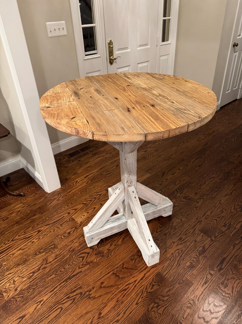 36” Round Pedestal Event Pub Bar Height Table From Reclaimed Wood - Etsy