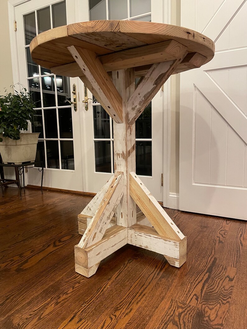 36” Round Pedestal Event Bar Height Table From Reclaimed Wood - Etsy