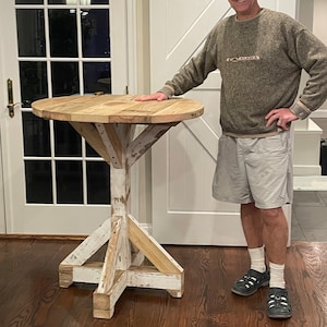 36” Round Pedestal Event Bar Height Table From Reclaimed Wood - Etsy