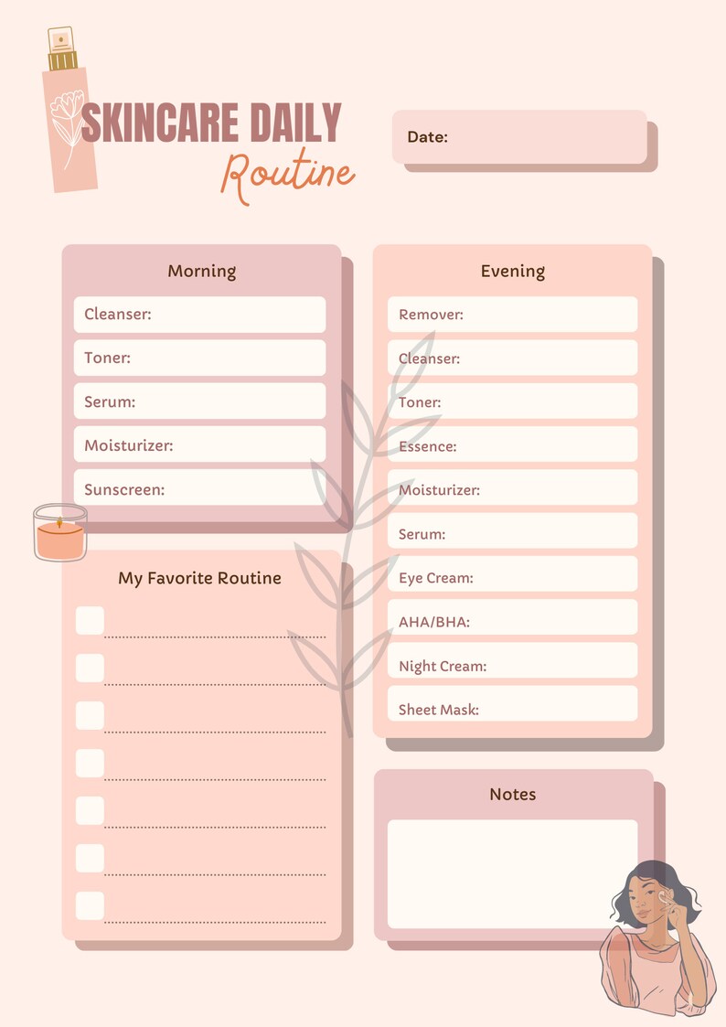 Skincare Tracker, Digital Products, Skincare Routine, Printable ...