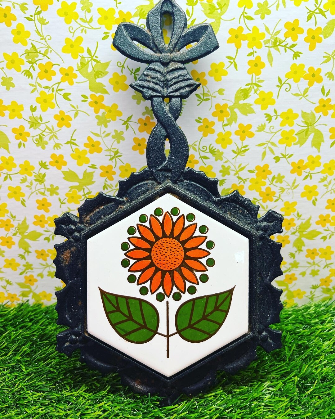 Vintage MCM Cast Iron Trivet Lego Japan Orange Flower - Etsy