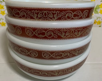 Pyrex Dove Gray Cereal Bowls Set of 4 C.1953 Vintage Bowls W/ Gold Trim ...