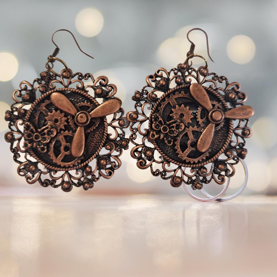 Antique Copper Airship Propeller Gear Earrings – Steampunk Aesthetix ...