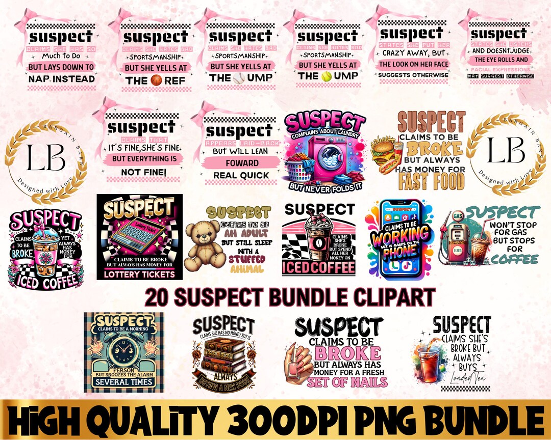 Suspect Claims PNG Sublimation Design Bundle Instant Digital Download ...