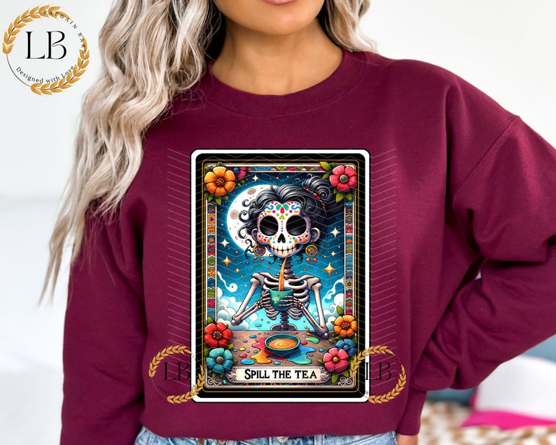 Funny Skeleton Tarot Card PNG, Spill the Tea, Sublimation Design ...