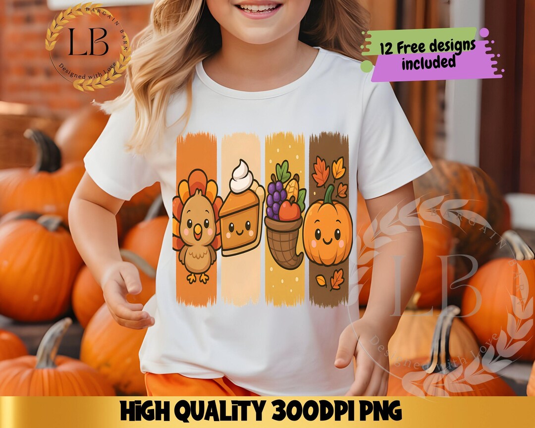 Cute Thanksgiving PNG, Kawaii Turkey Pumpkin Pie Cornucopia Clipart ...