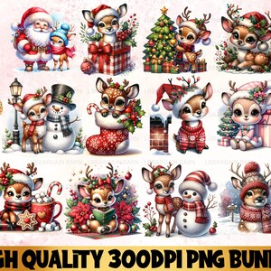 Watercolor Christmas Deer Clipart, Cute Christmas Baby Deer, PNG ...