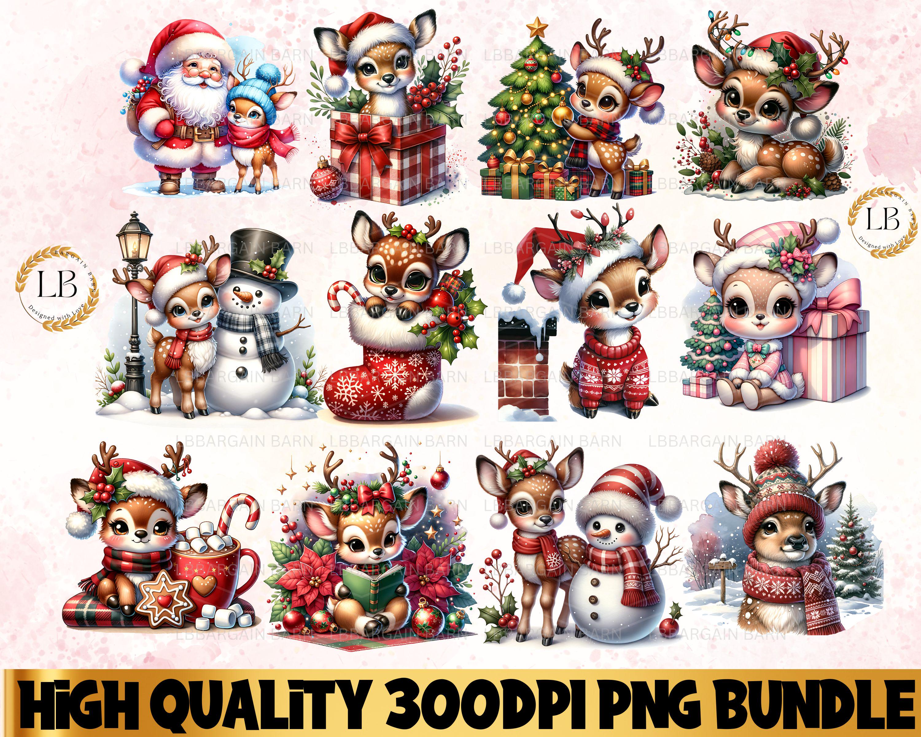 Watercolor Christmas Deer Clipart, Cute Christmas Baby Deer, PNG ...