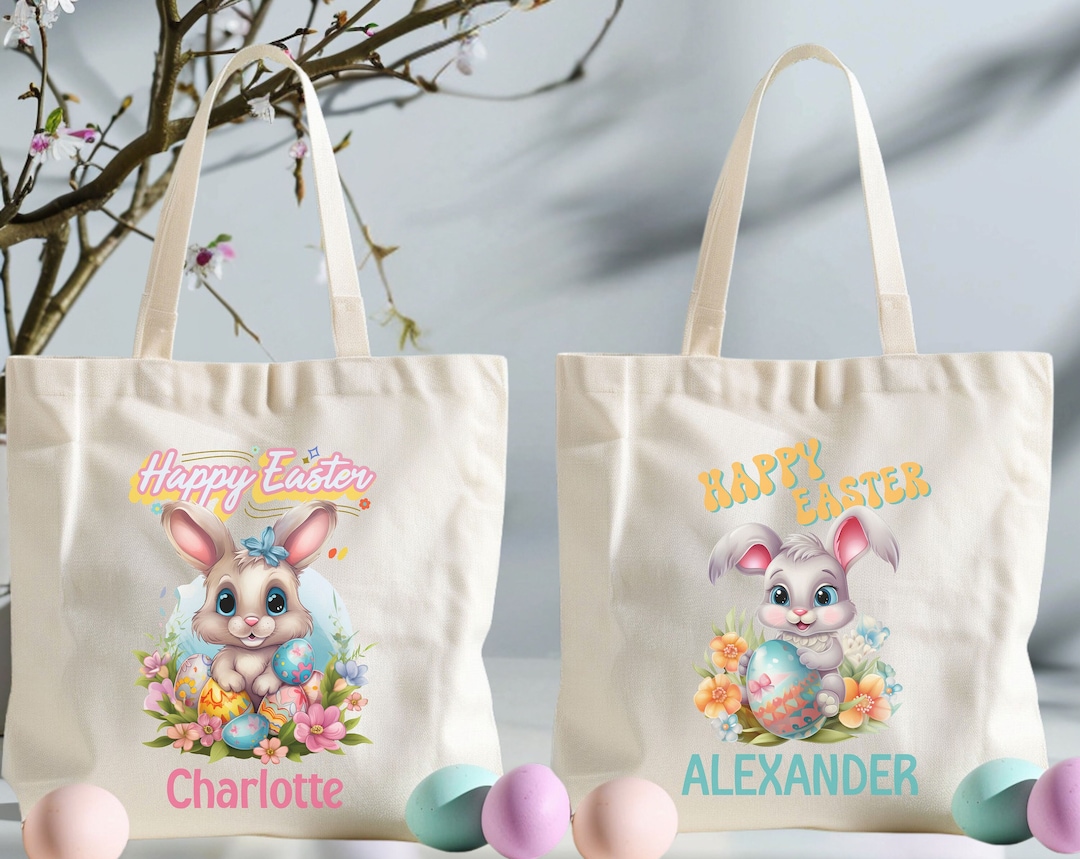 Custom Name Canvas Tote Bag, Personalized Easter Tote Bags for Kids ...