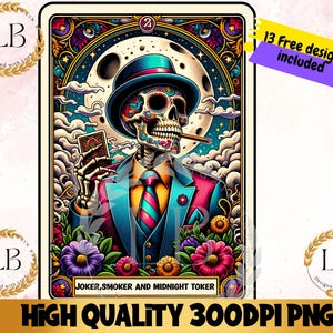 Joker Smoker Midnight Toker Tarot Card PNG, Skeleton Digital ...