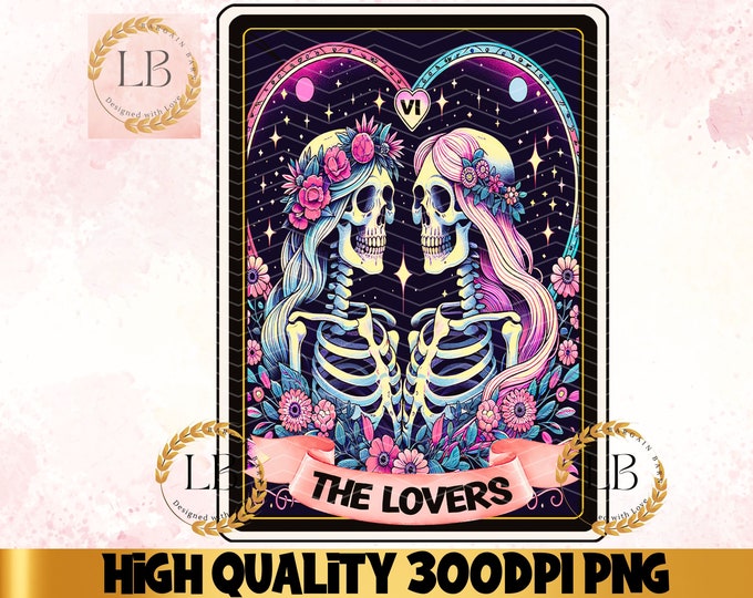 The Lovers Tarot Card PNG, Skeletons in Love Sublimation Design, Witchy ...