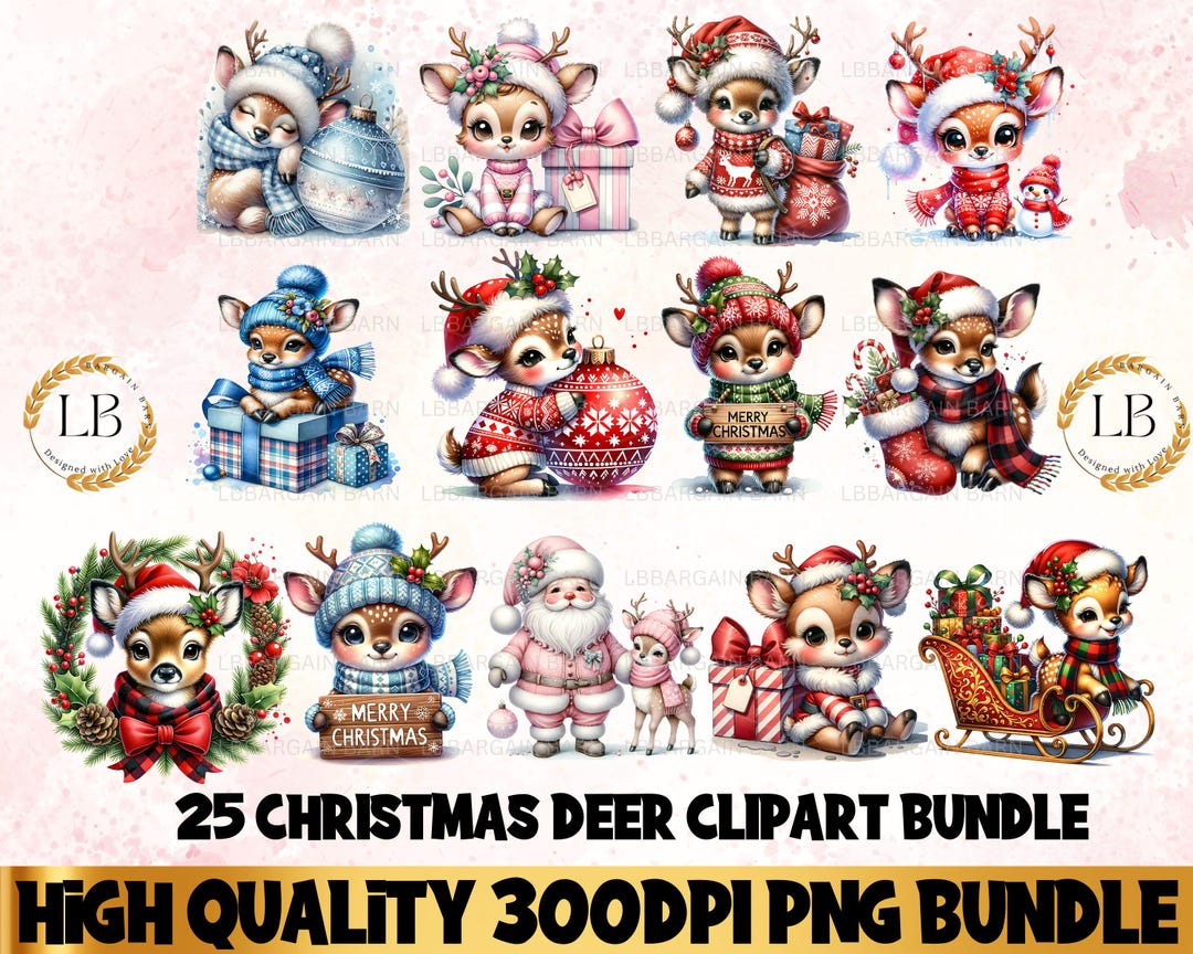 Watercolor Christmas Deer Clipart, Cute Christmas Baby Deer, PNG ...