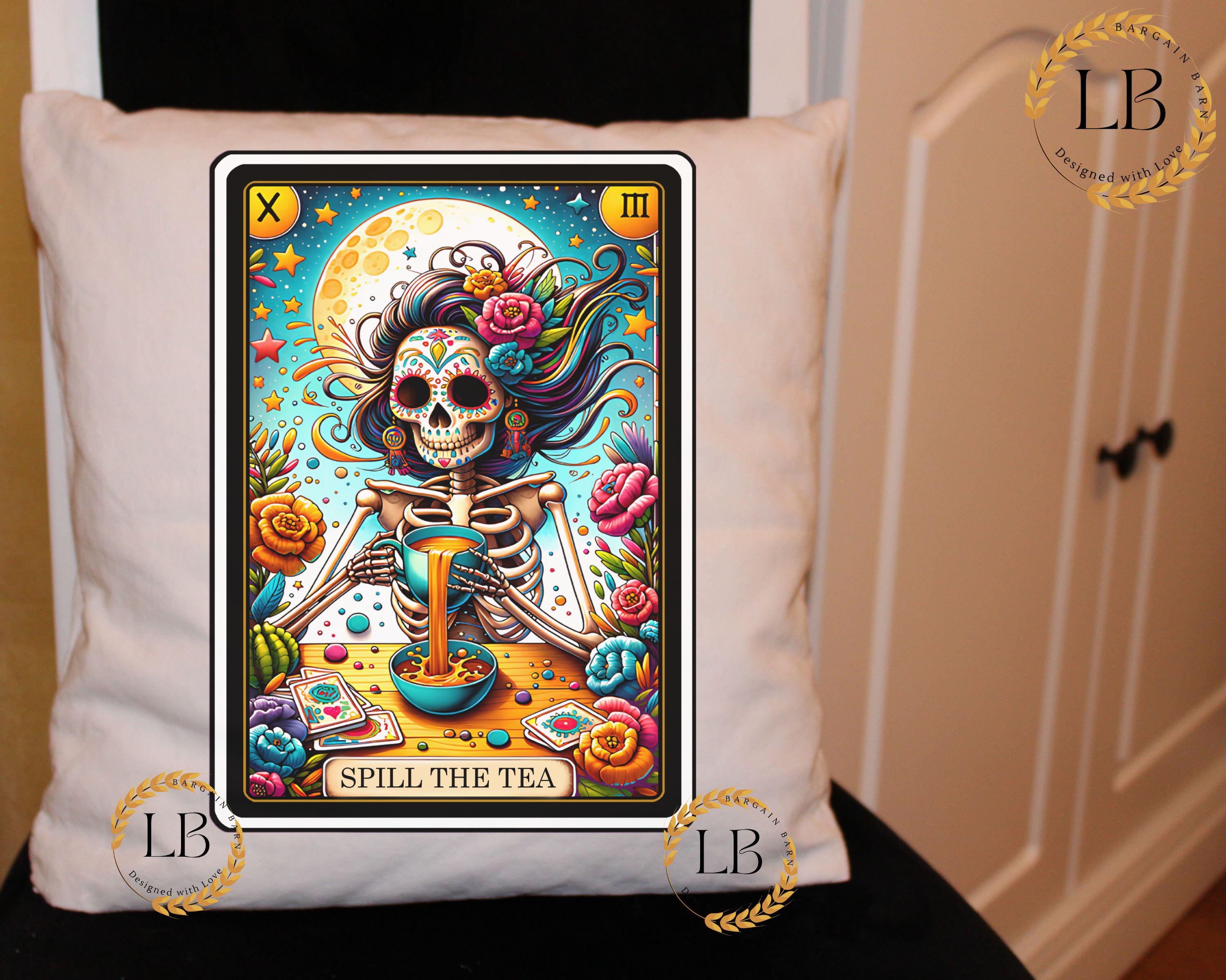 Funny Skeleton Tarot Card PNG, Spill the Tea Clipart (digital Download ...