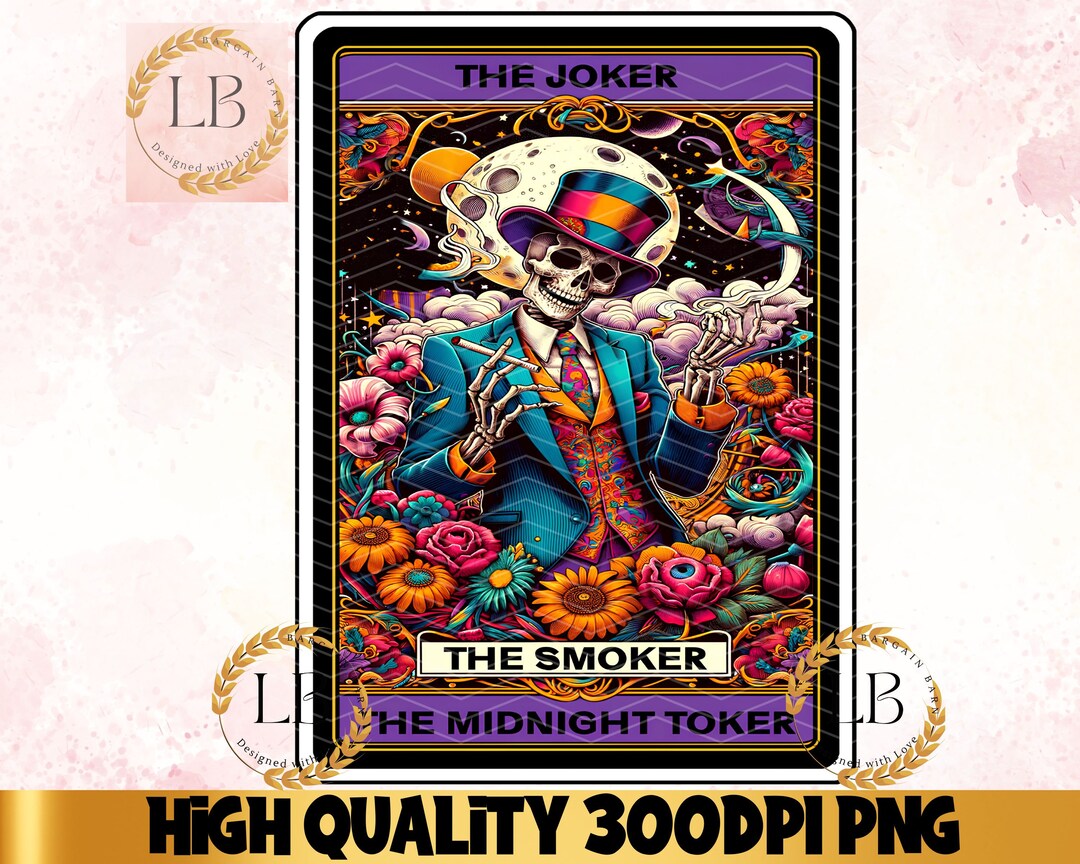 Joker Smoker Midnight Toker Tarot Card PNG, Skeleton Digital ...