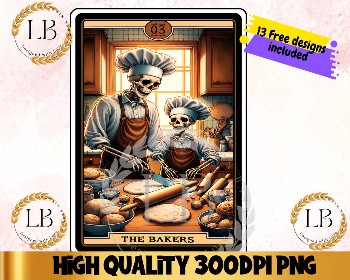 The Baker Tarot Card PNG, Funny Skeleton Baking Sublimation Design, Dad ...
