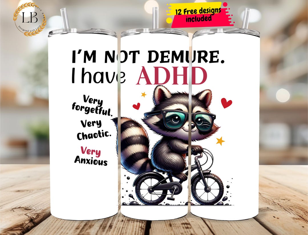 Funny ADHD Tumbler Wrap PNG 20oz Skinny Sublimation Design ...