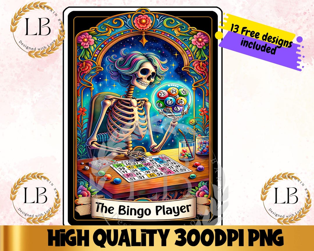 Funny Bingo Skeleton Tarot Card PNG, Sublimation Design (digital ...