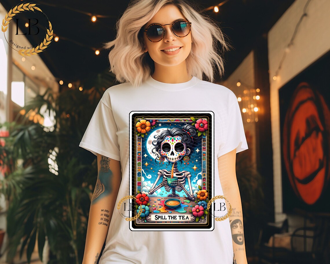 Funny Skeleton Tarot Card PNG, Spill the Tea, Sublimation Design ...