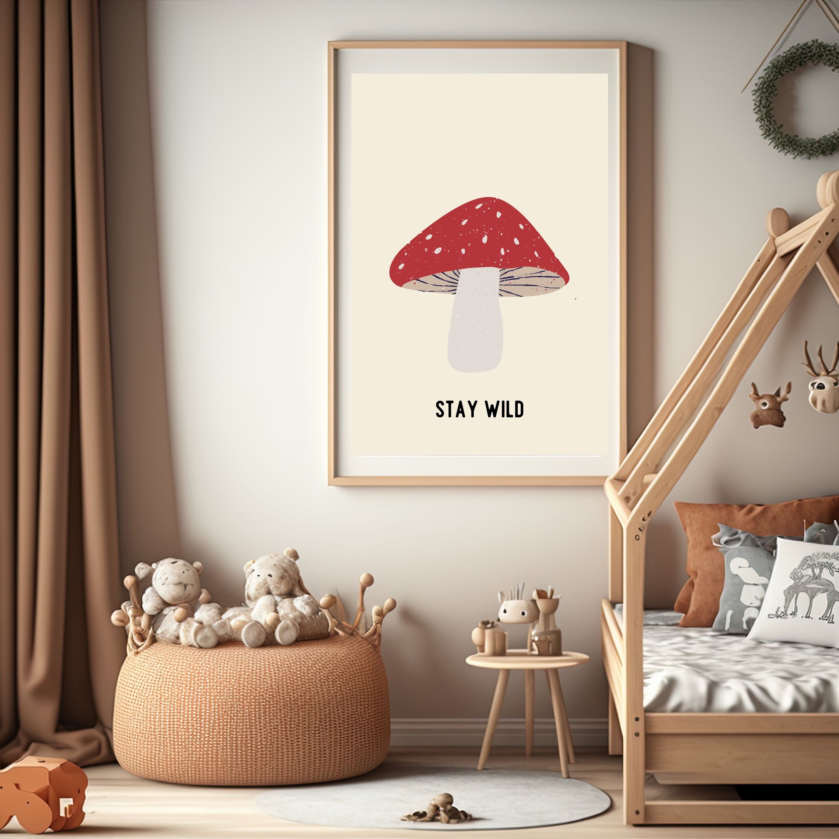 Woodland Print Mushroom Poster Nature Themed Nursery Decor Neutral ...