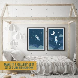 Kids Space Poster • Rocket Ship Print • Nursery Wall Art • Educational ...