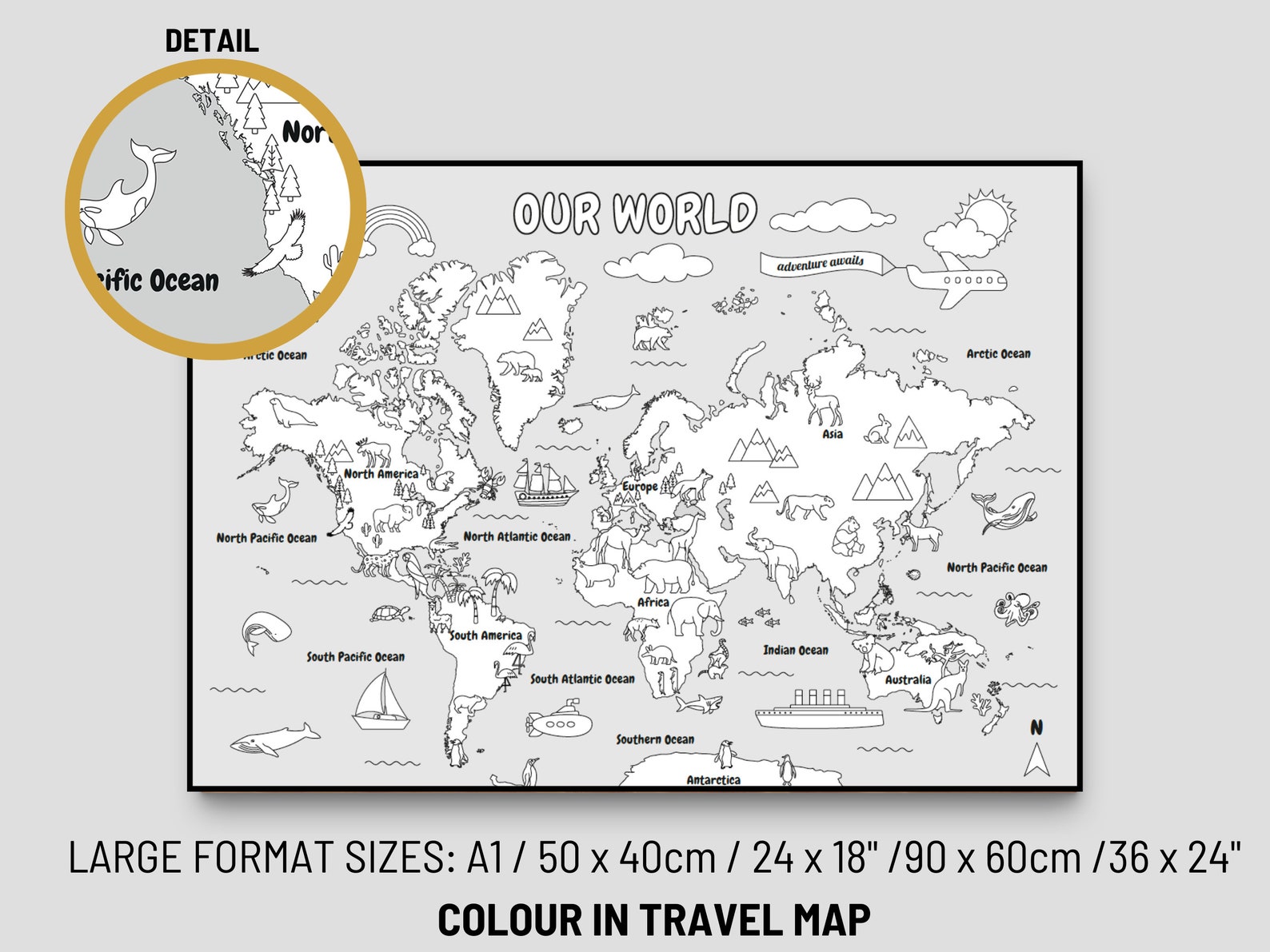 Animal World Colouring Page Instant Download Nursery Wall - Etsy