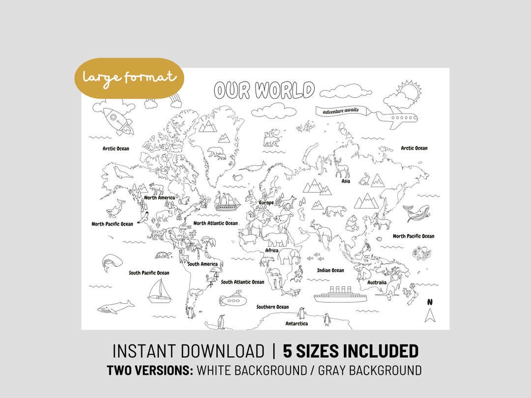 Animal World Colouring Page • Instant Download • Nursery Wall Art ...