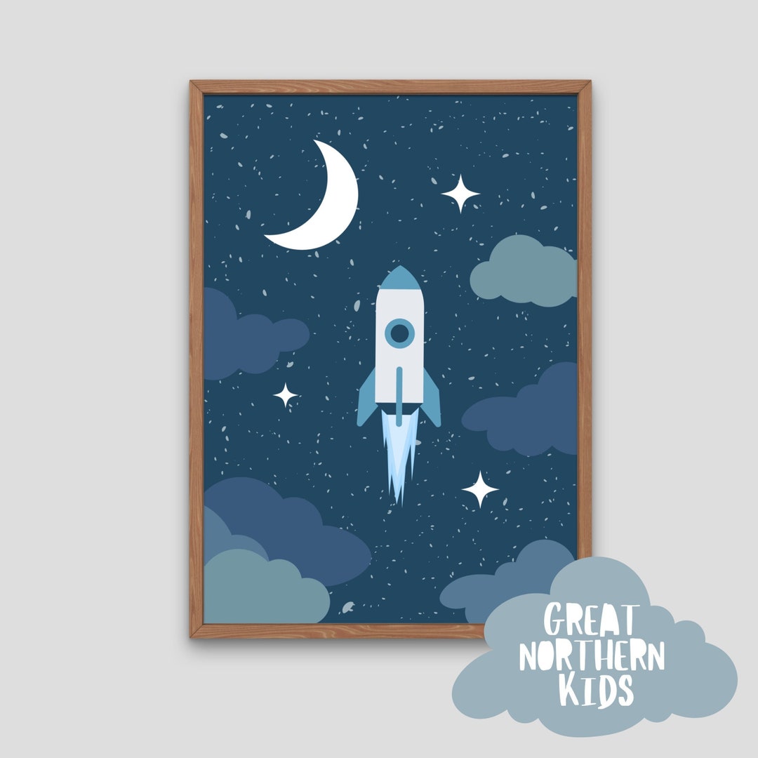 Kids Space Poster Rocket Ship Print Nursery Wall Art - Etsy