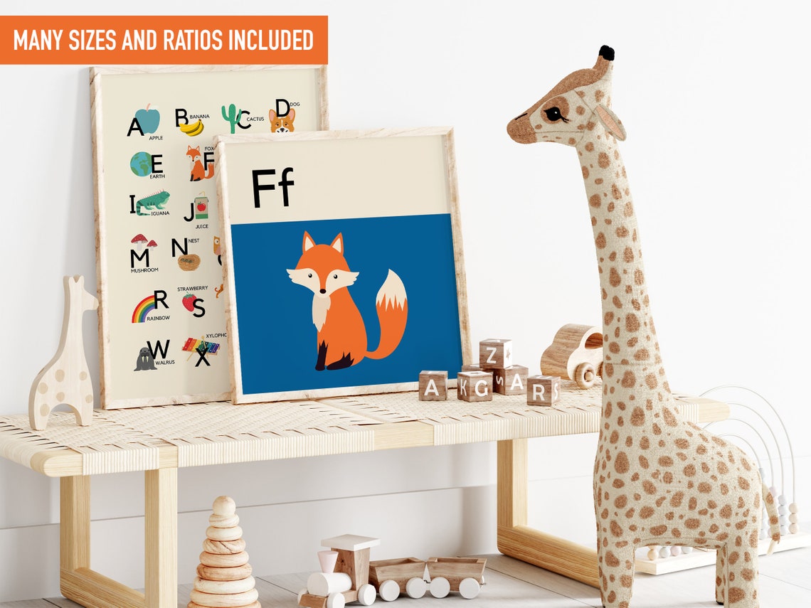 Letter F Alphabet Poster F is for Fox Learn ABC Print Nursery Decor ...