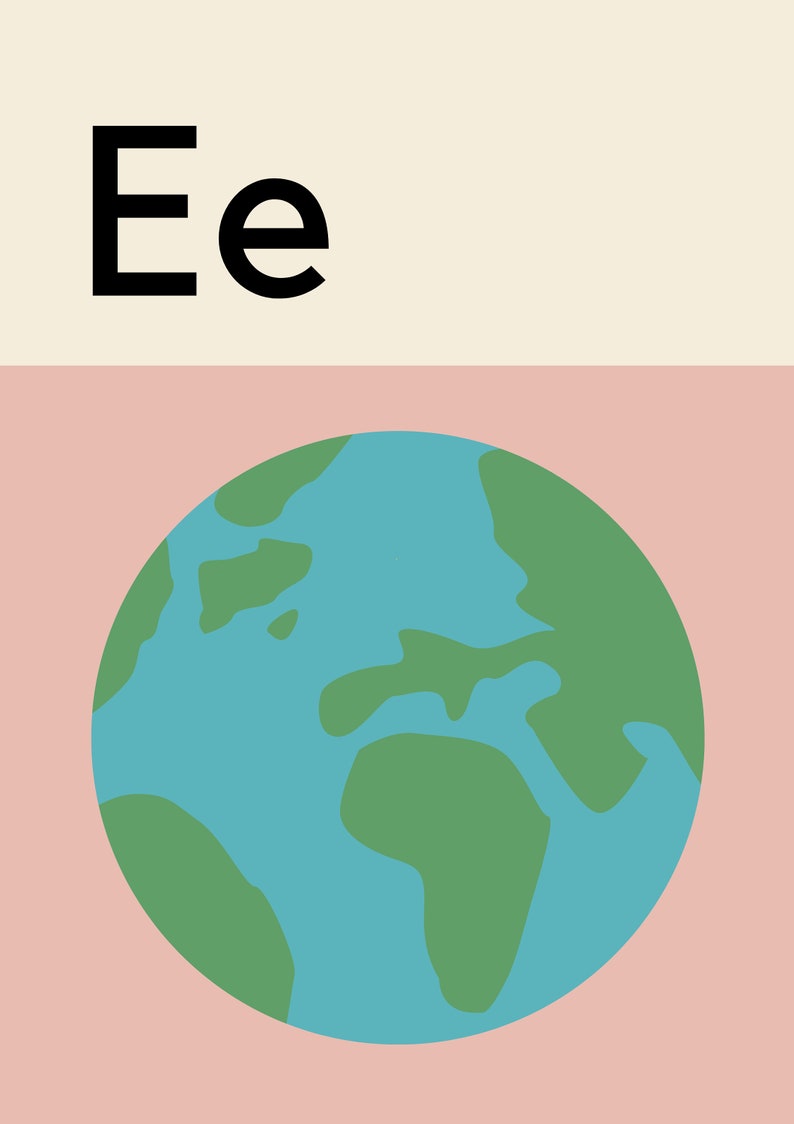 Letter E Alphabet Poster E is for Earth Learn ABC Print - Etsy
