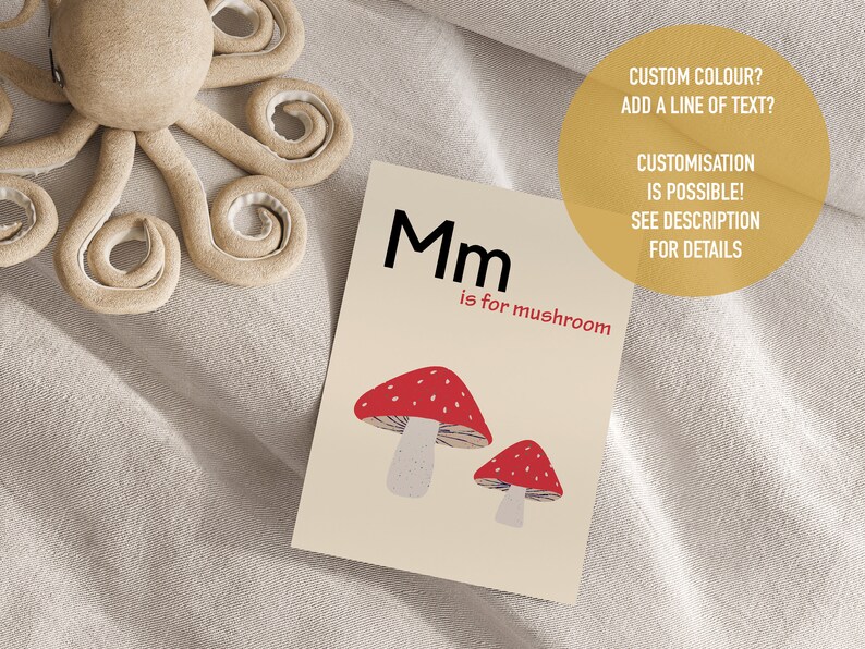 Letter M Alphabet Poster M is for Mushroom Learn ABC Print - Etsy