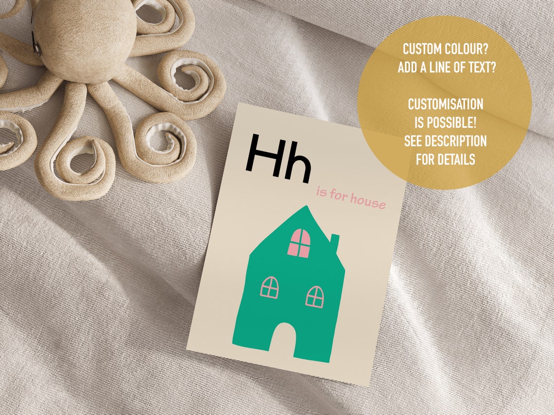 Letter H Alphabet Poster H is for House Learn ABC Print Nursery Decor ...