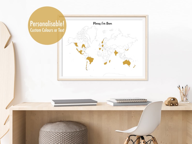 Blank World Map Coloring Page: Travel Tracker, Kids Geography (digital ...