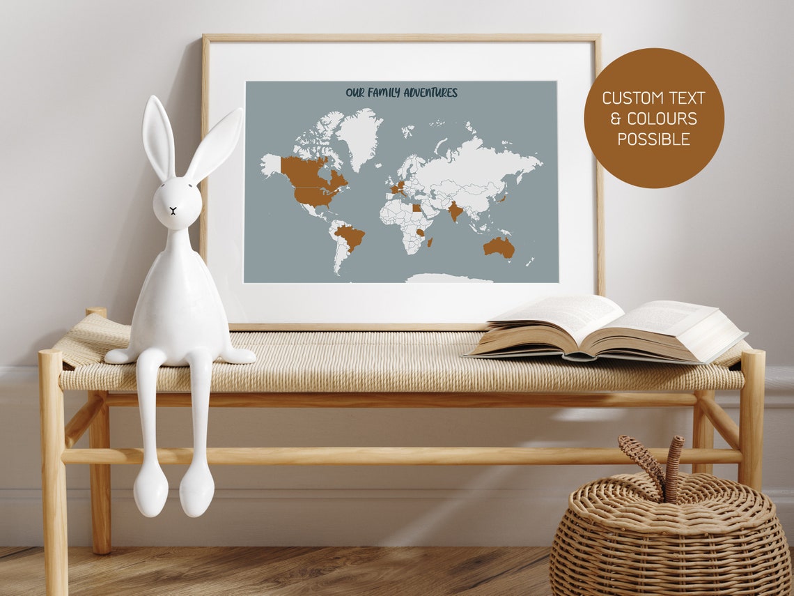 World Map Color in Travel Map • Bucket List Map • Print at Home World ...