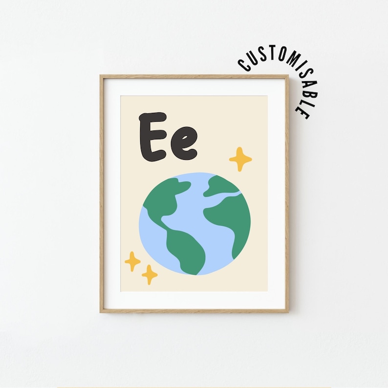 Letter E Alphabet Poster Initial E Print E is for Earth Poster for ...