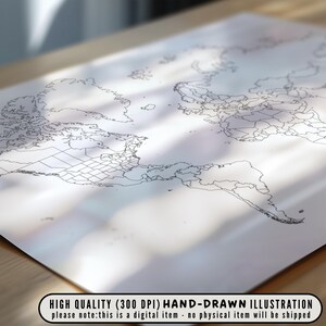 Blank World Map Coloring Page: Travel Tracker, Kids Geography (digital ...