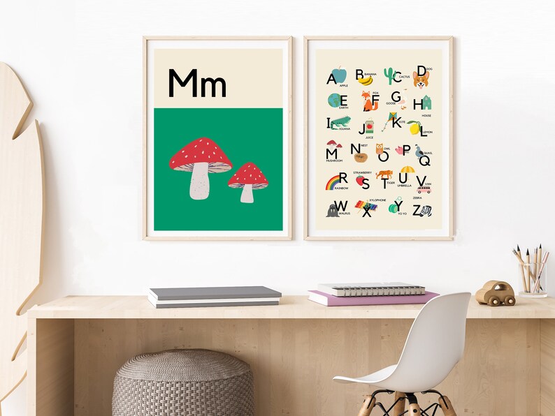 Letter M Alphabet Poster M is for Mushroom Learn ABC Print - Etsy