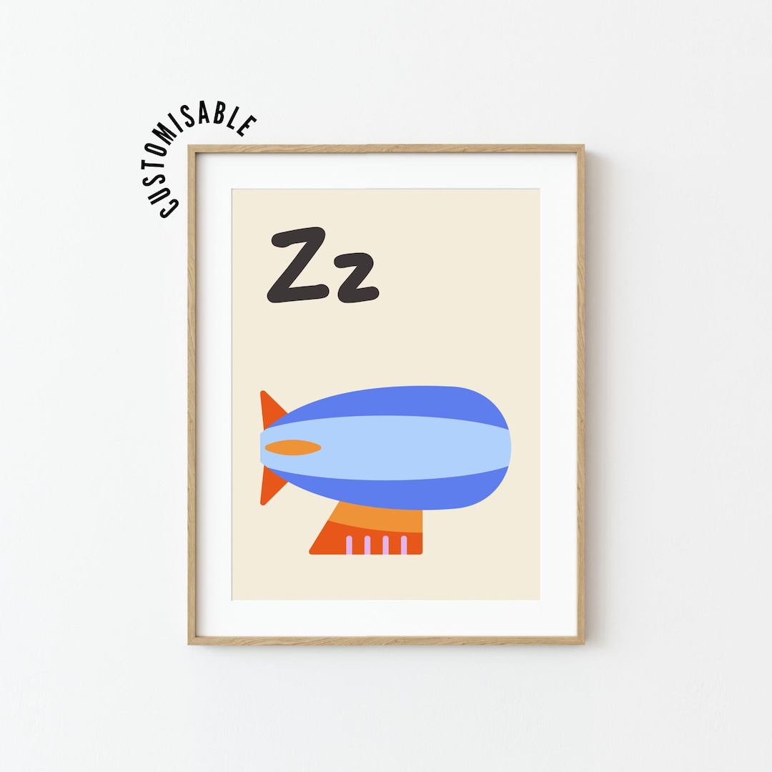 Letter Z Alphabet Poster Z is for Zeppelin Learn ABC Print for Nursery ...