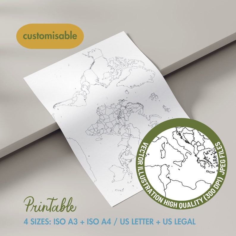 World Map Color in Travel Map • Bucket List Map • Print at Home World ...