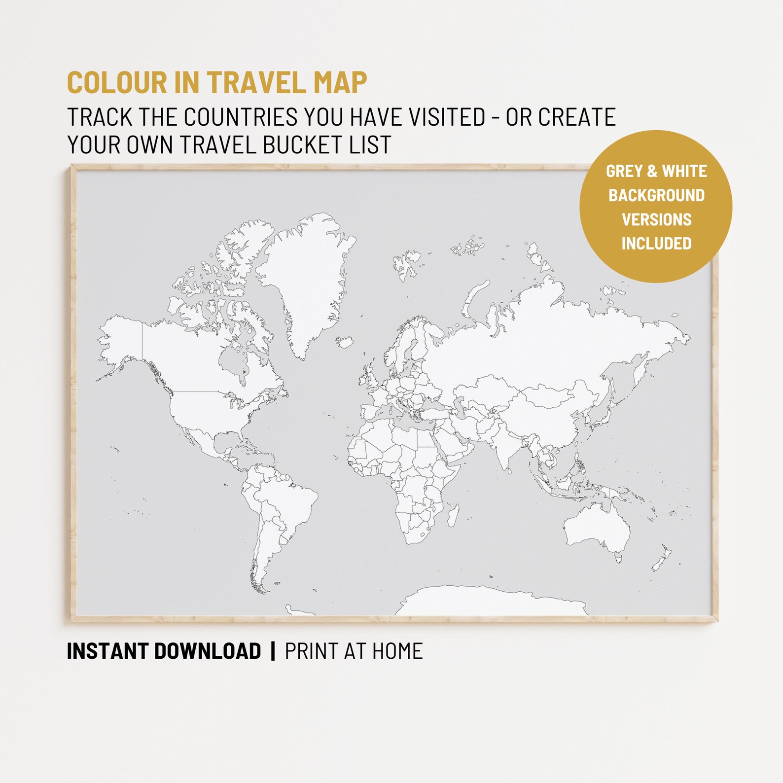 World Map Color in Travel Map • Bucket List Map • Print at Home World ...