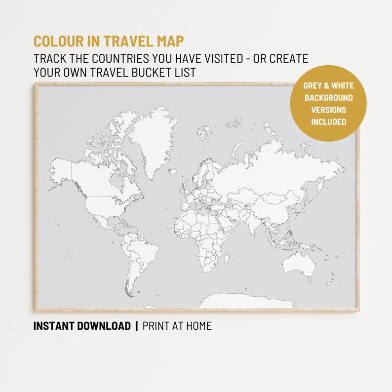 World Map Color in Travel Map • Bucket List Map • Print at Home World ...