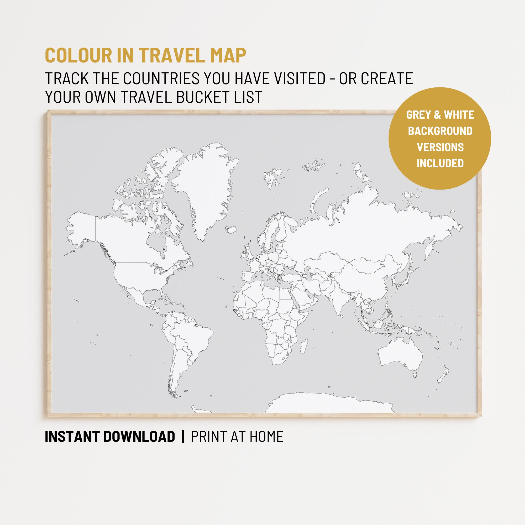 World Map Color in Travel Map • Bucket List Map • Print at Home World ...