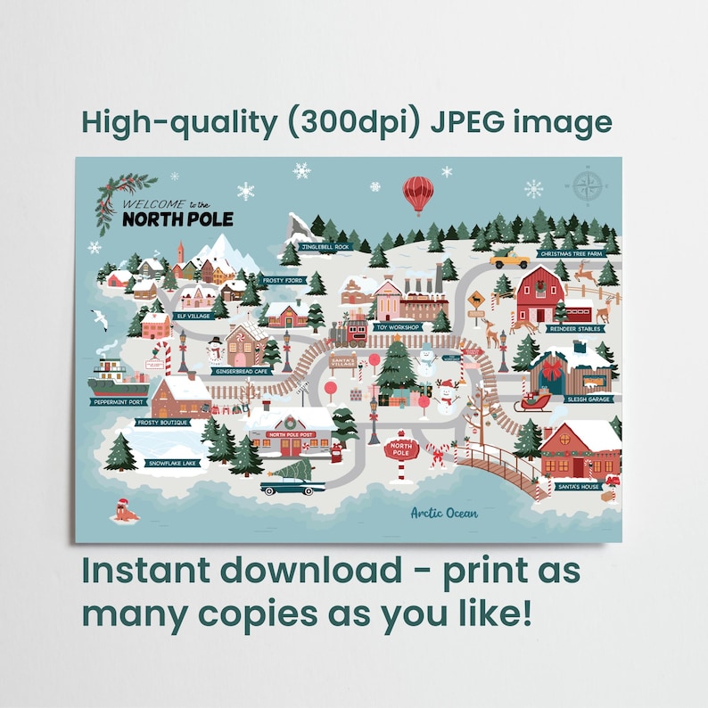 North Pole Map Poster North Pole Christmas Decor for Kids Christmas ...