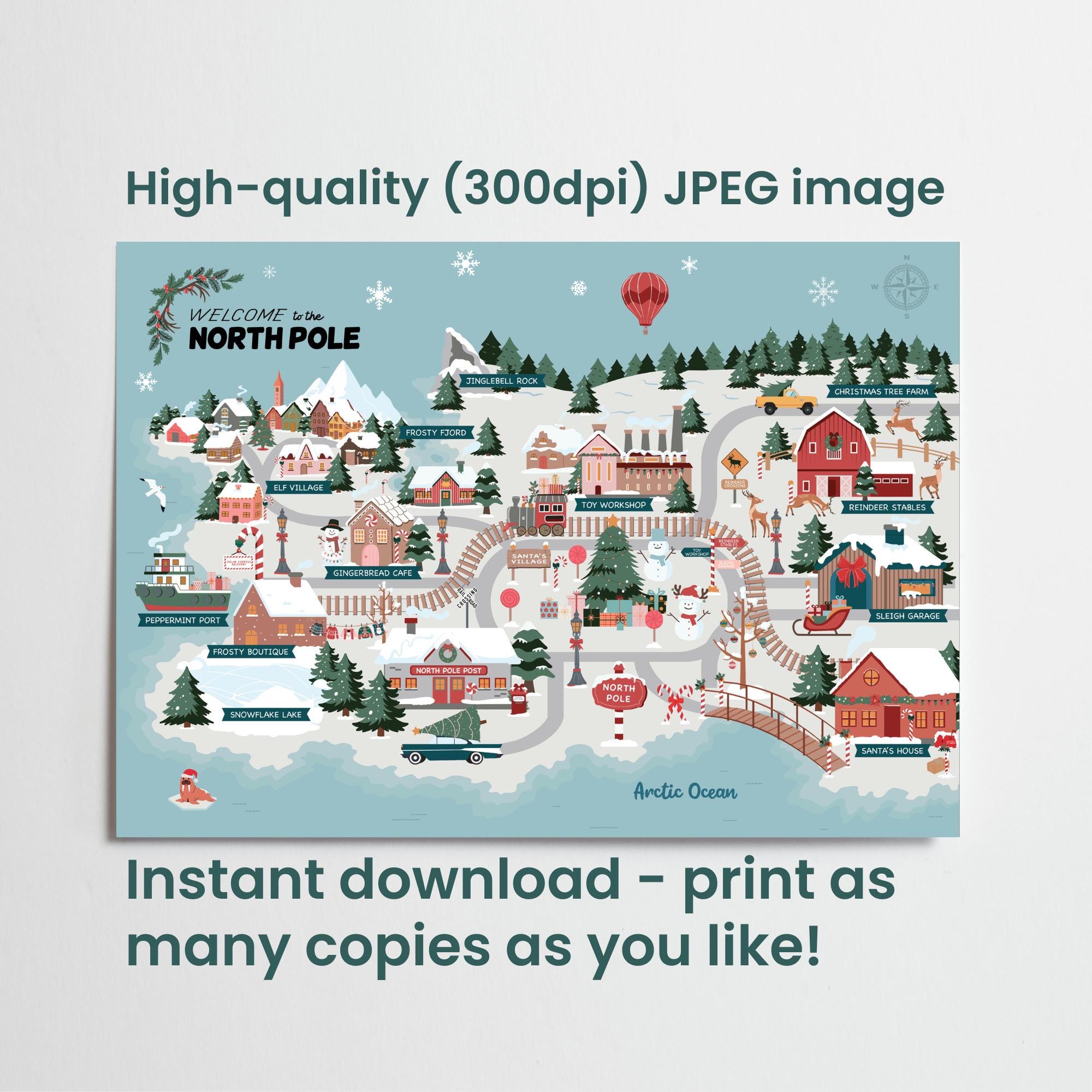 North Pole Map Poster North Pole Christmas Decor for Kids Christmas ...