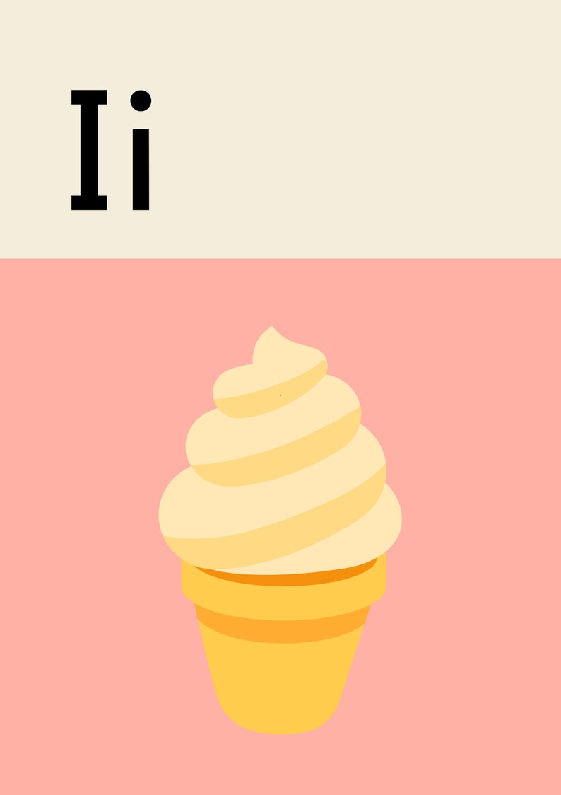 Letter I Alphabet Poster I is for Ice Cream Learn ABC Print Nursery ...