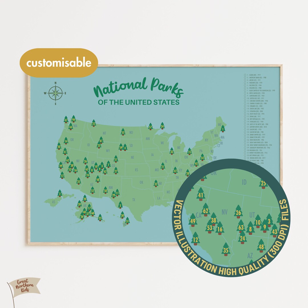 USA National Park Map, National Park Decor, Adventure Nursery, Travel ...