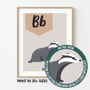 Letter Print Woodland Letter B Poster for Nursery Wall Art Alphabet ...