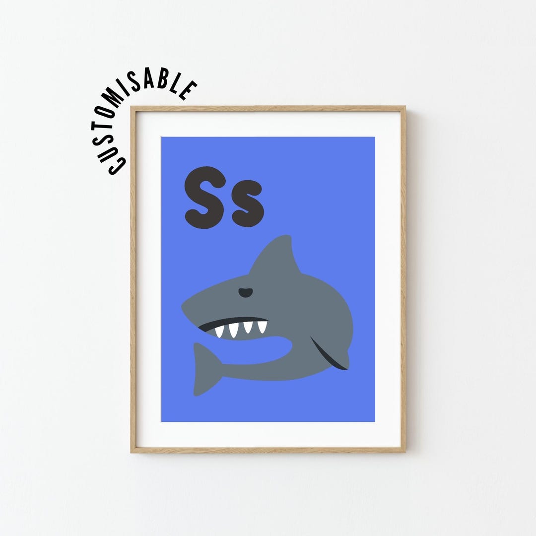 Letter S Poster S is for Shark Print Nursery Wall Art Educational ...