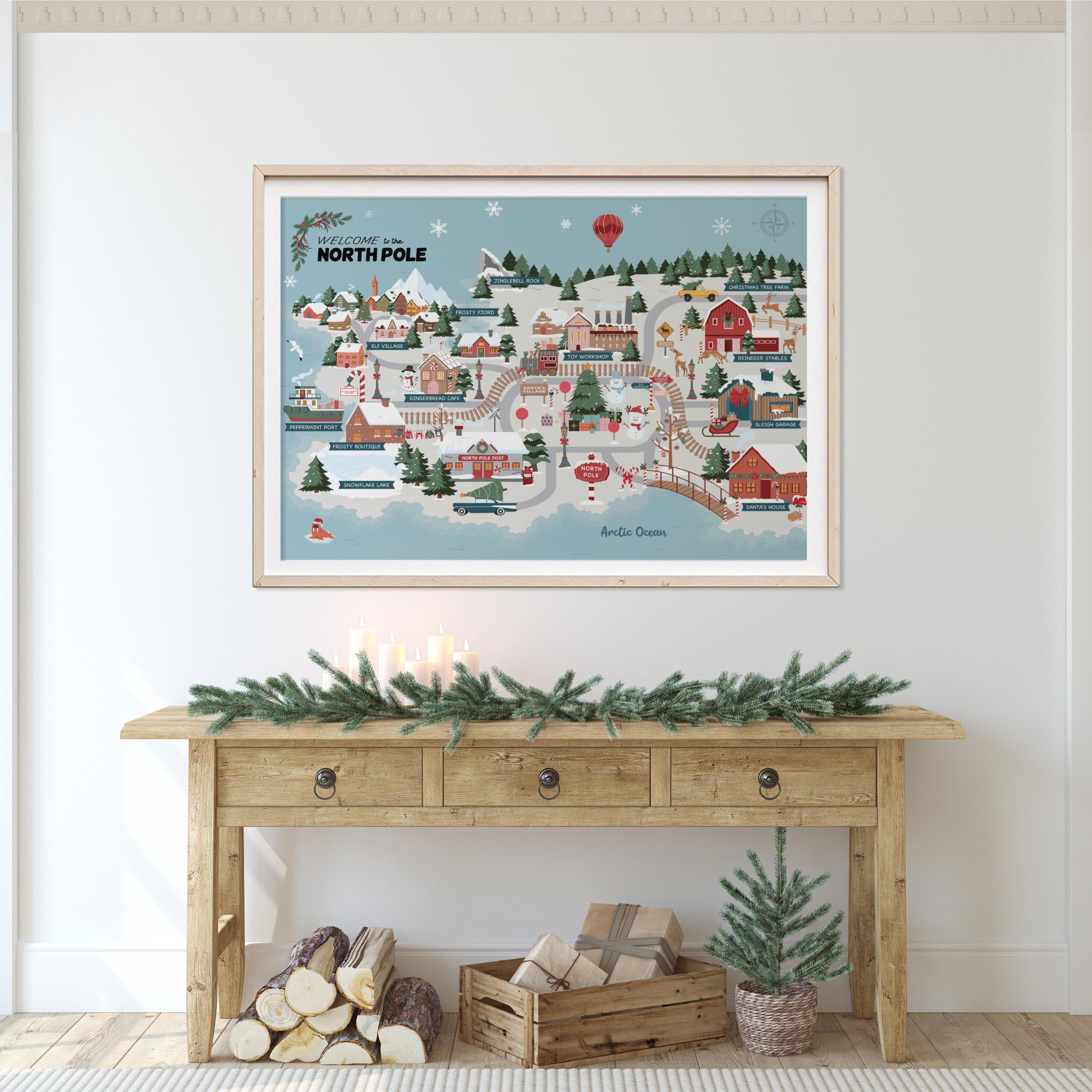 North Pole Map Poster North Pole Christmas Decor for Kids Christmas ...